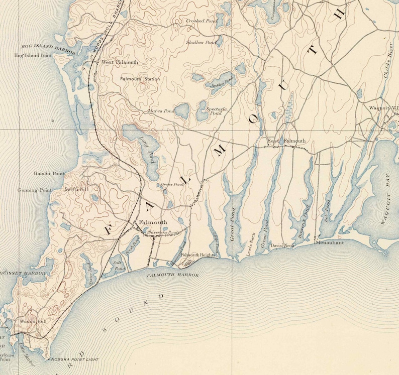 Cape Cod 1890 Usgs Old Topographic Map Reprint Custom Etsy