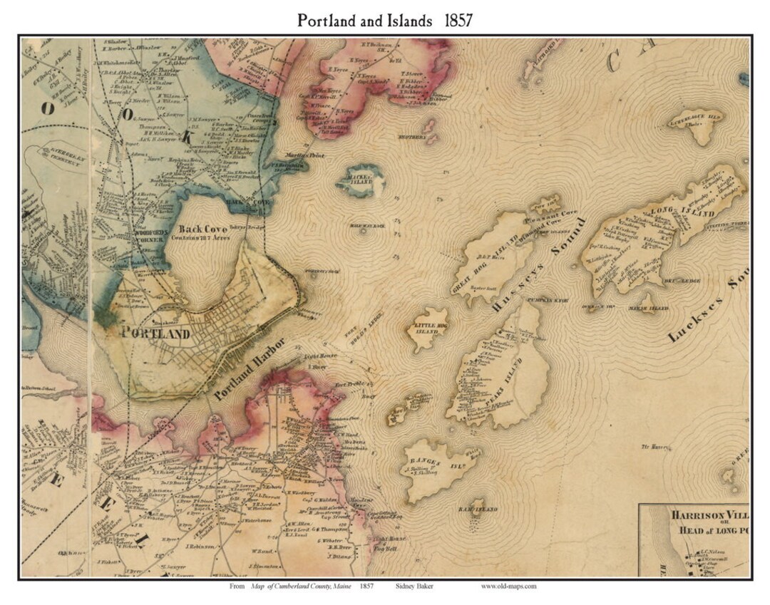 Portland & Islands 1857 Old Town Map With Homeowner Names Maine - Peaks ...