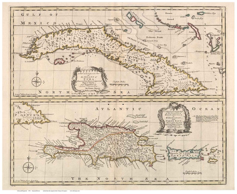 Cuba-hispaniola-puerto Rico 1752 Dominican Republican Haiti Map by ...