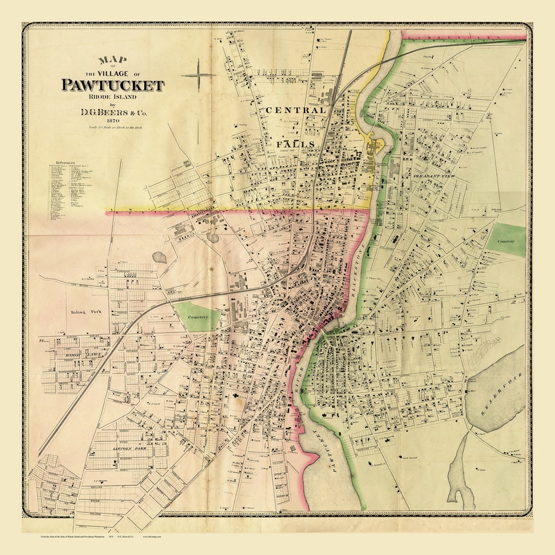 Pawtucket City Rhode Island 1870 Old Town Map Reprint With Homeowner ...