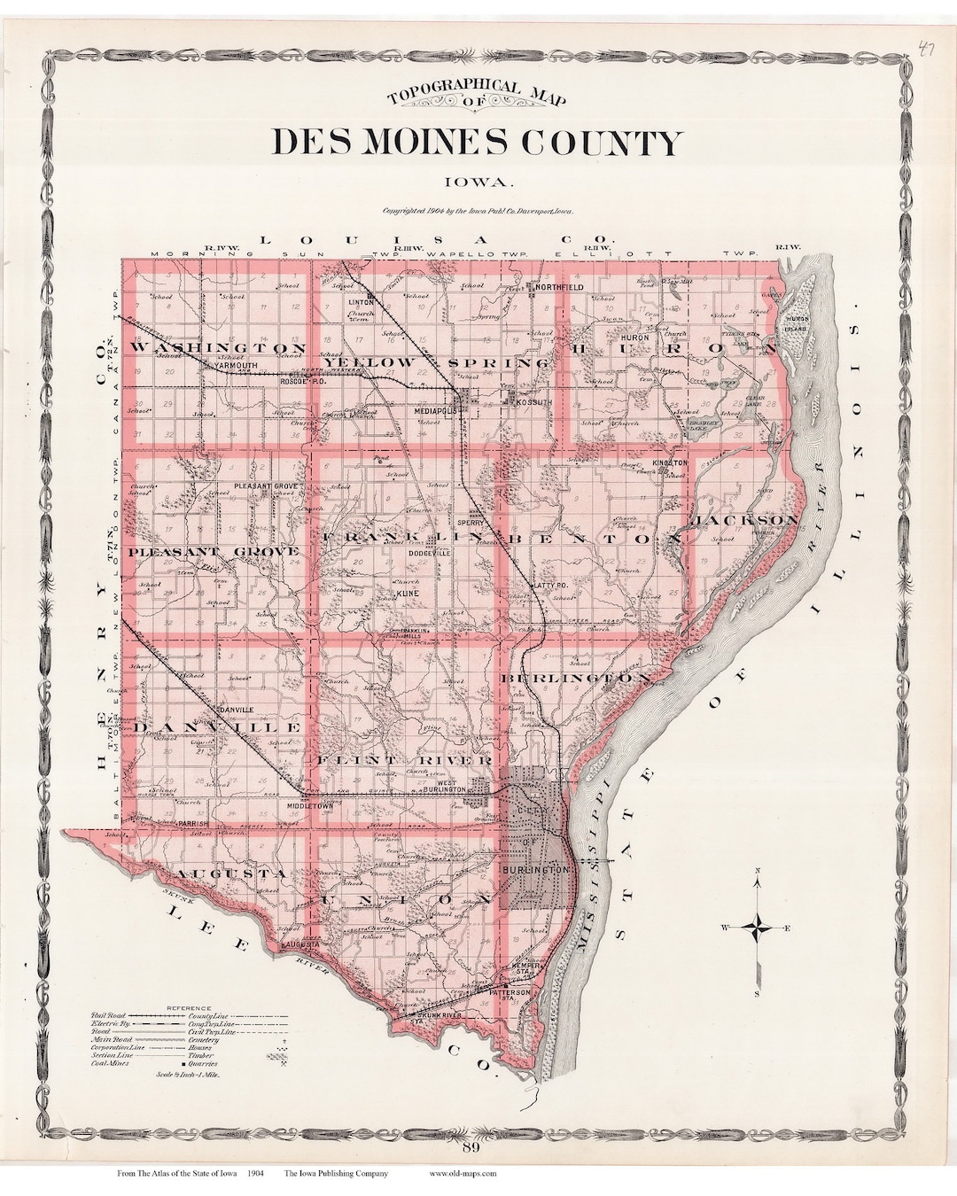Des Moines County 1904 - Old Town Map Reprint - Iowa State Atlas ...
