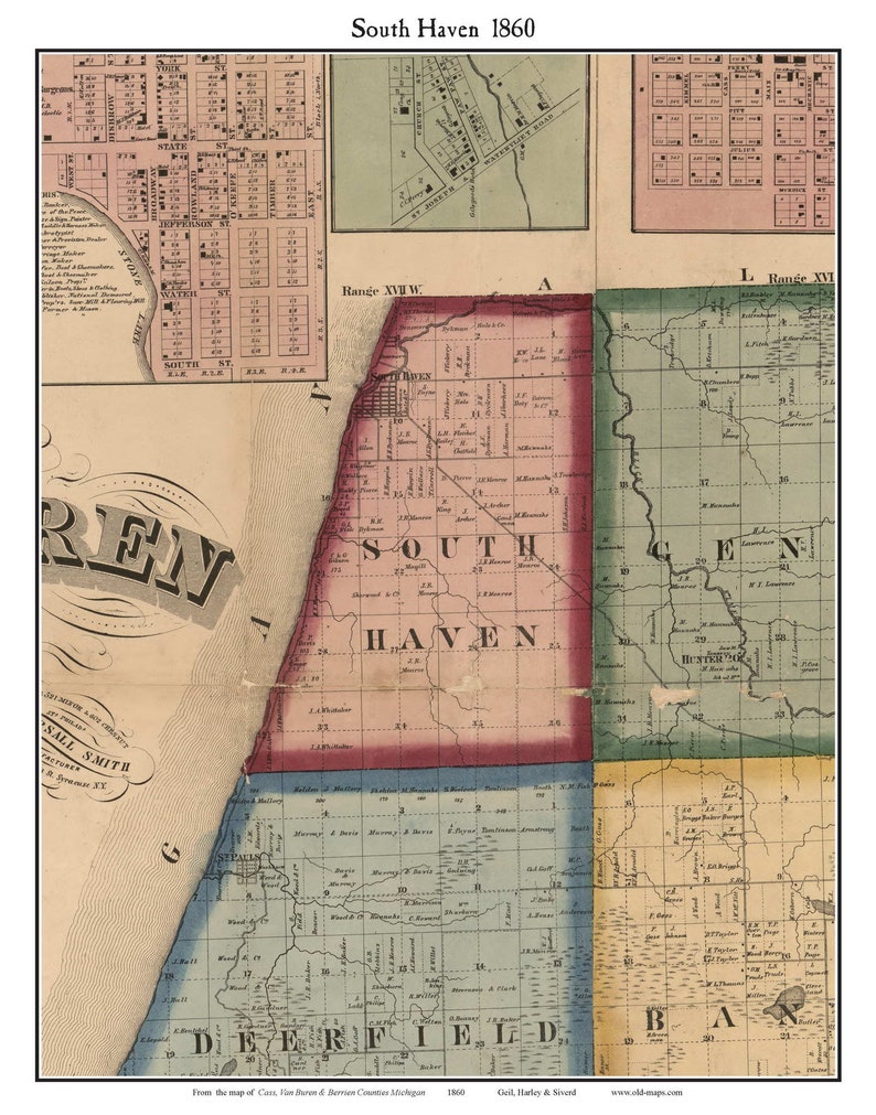 South Haven 1860 Old Town Map With Homeowner Names Michigan - Etsy