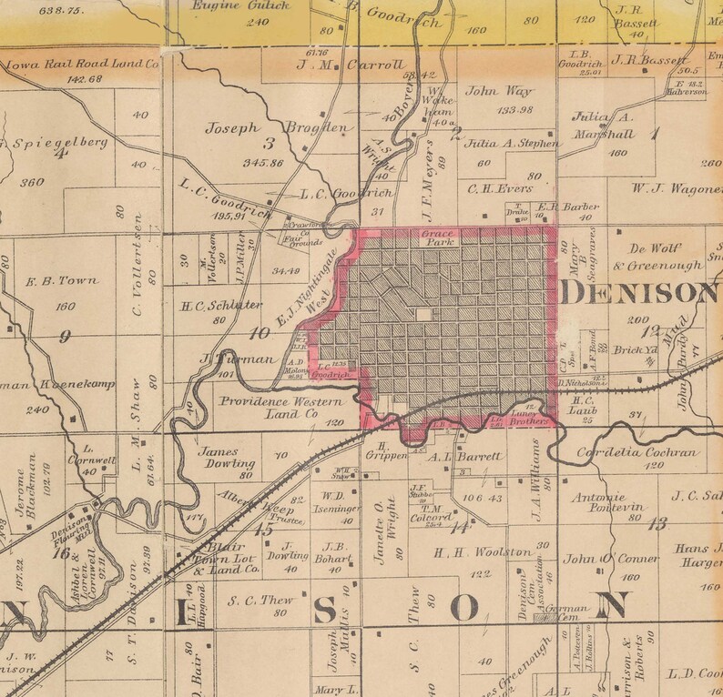 Crawford County Iowa 1883 Old Wall Map With Landowner Names Farm Lines ...