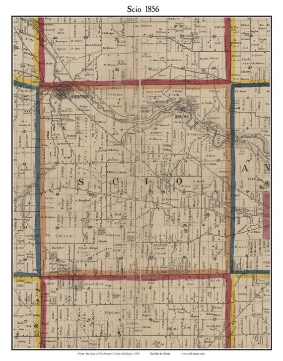 Scio 1856 Old Town Map With Homeowner Names Dexter Delhi | Etsy