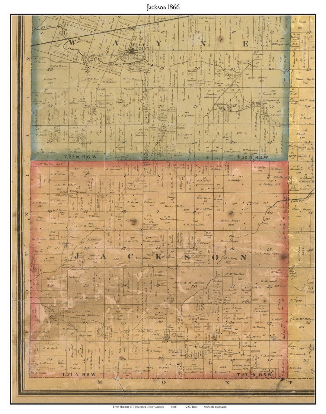 Jackson 1866 Old Town Map With Homeowner Names Indiana - Reprint ...