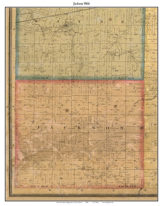 Jackson 1866 Old Town Map With Homeowner Names Indiana | Etsy