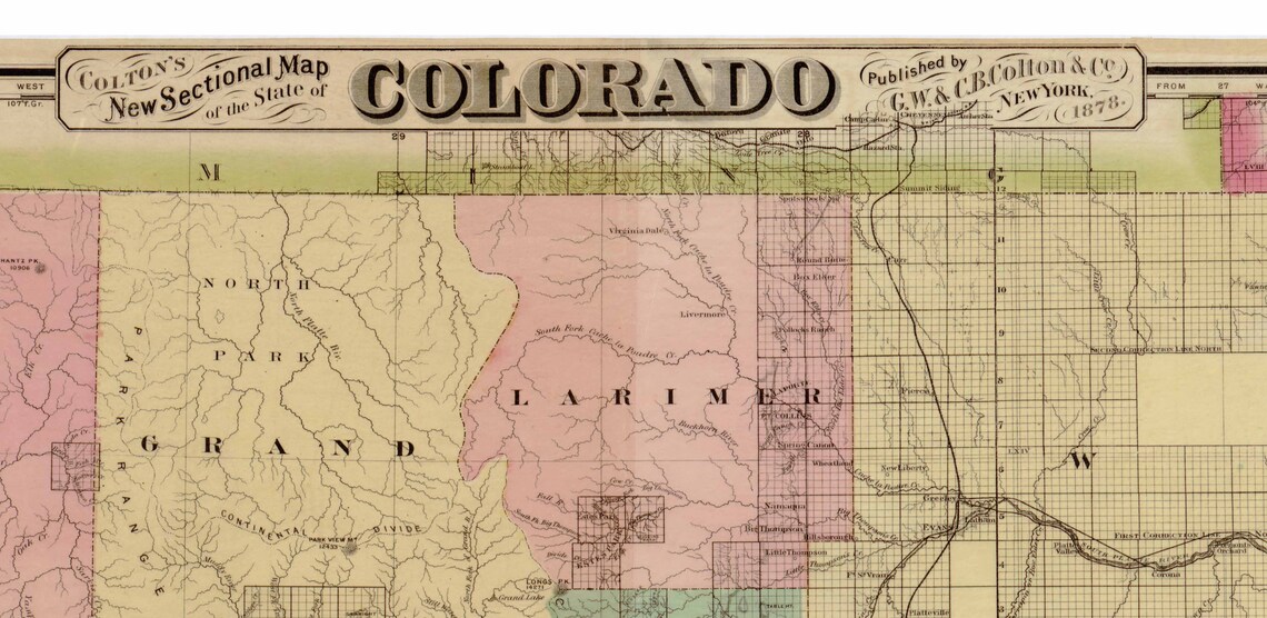 Colorado State 1878 Old Map Reprint Sectional Map - Etsy