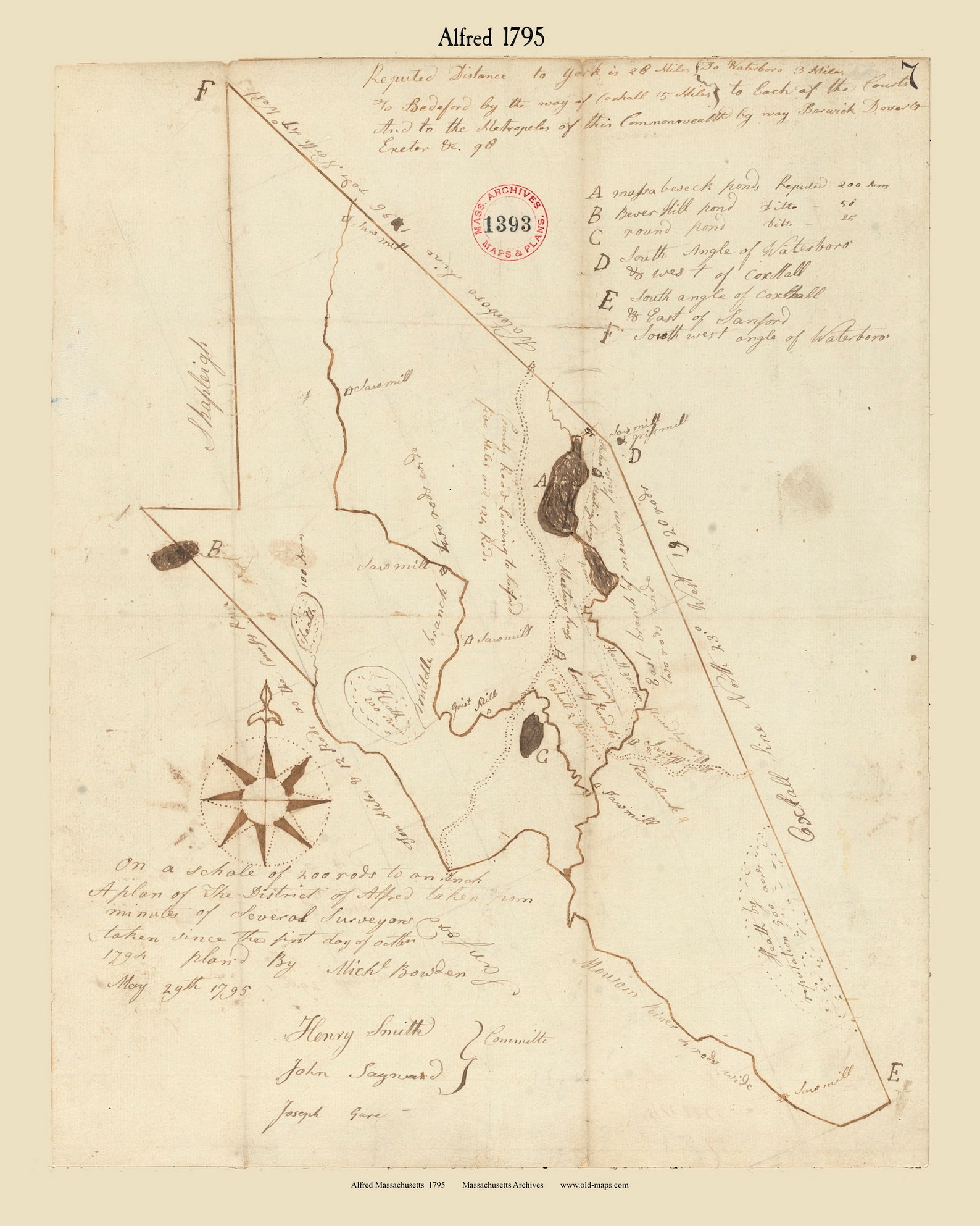 Alfred, Maine 1795 Town Plan - Old Roads Reprint Massachusetts Archives ...