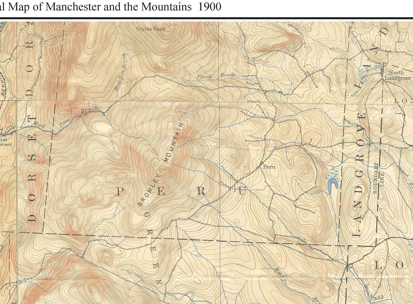Manchester and the Mountains Vermont Old USGS Map 1900 Stratton Winhall ...