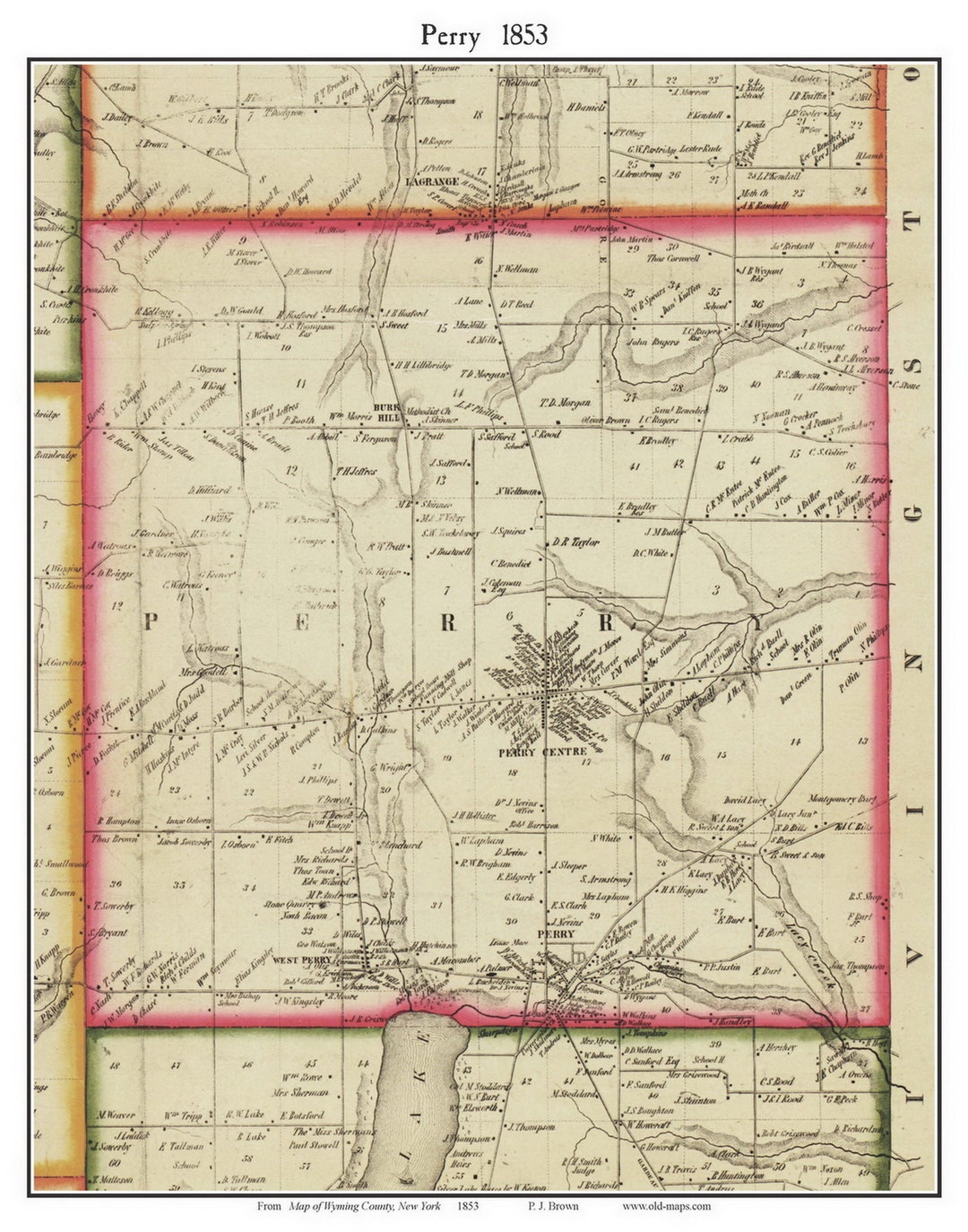 Perry 1853 Old Town Map With Homeowner Names New York - Reprint ...