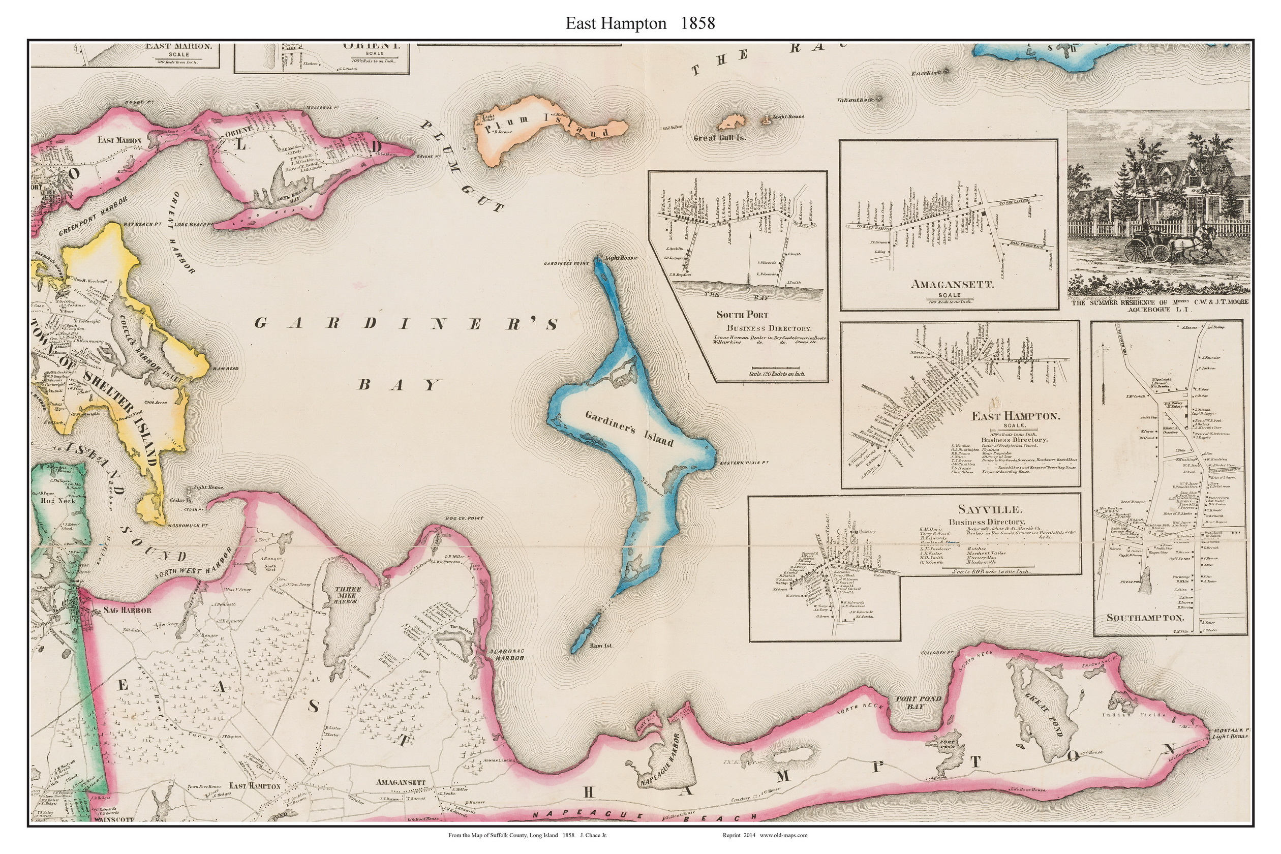 East Hampton New York 1858 Map Gardiners Island Montauk Point - Etsy UK