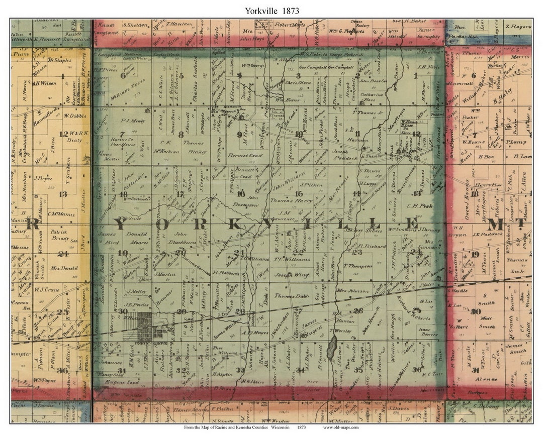 Yorkville 1873 - Old Town Map With Homeowner Names - Union Grove ...