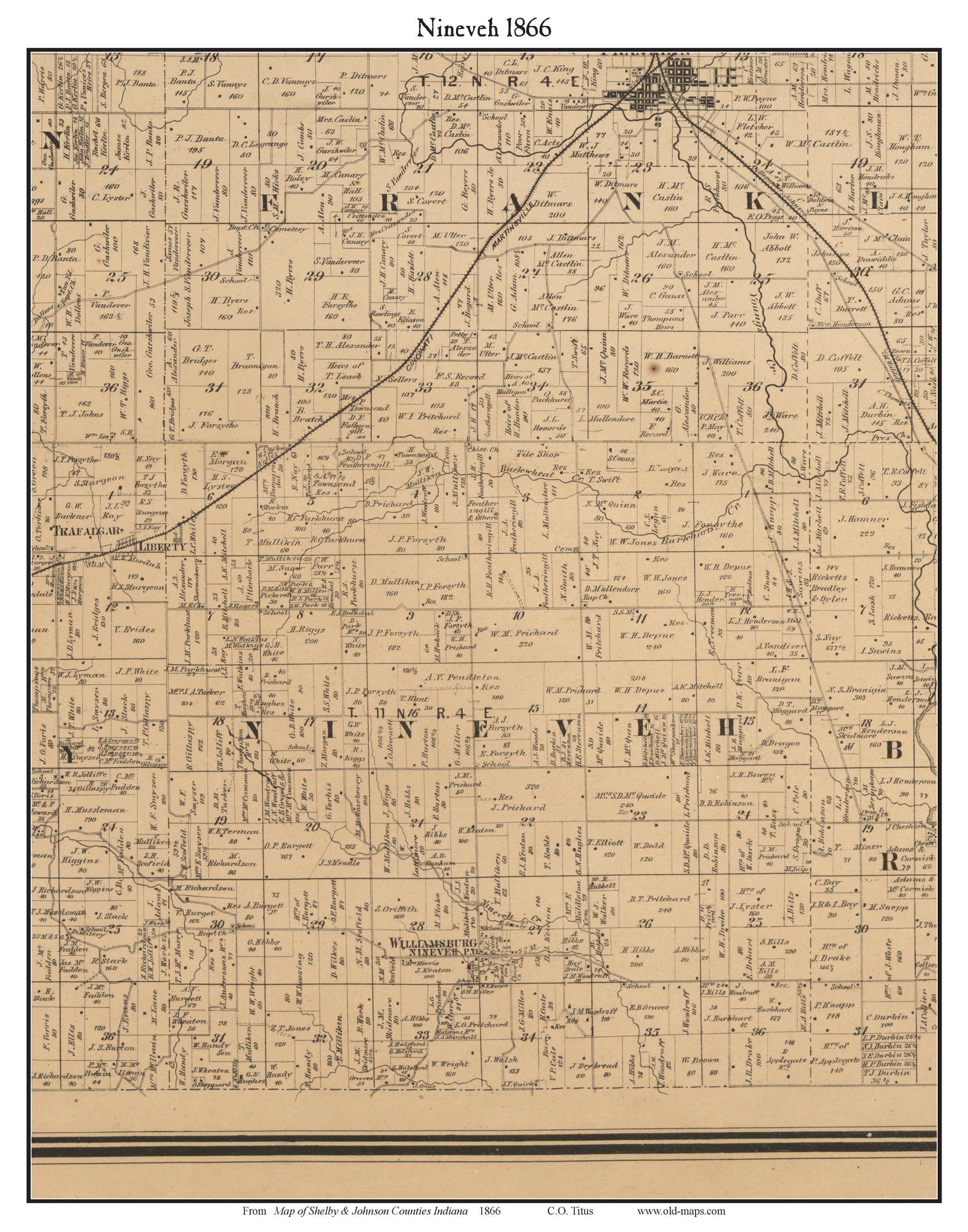 Nineveh 1866 Old Town Map With Homeowner Names Indiana - Williamsburg ...
