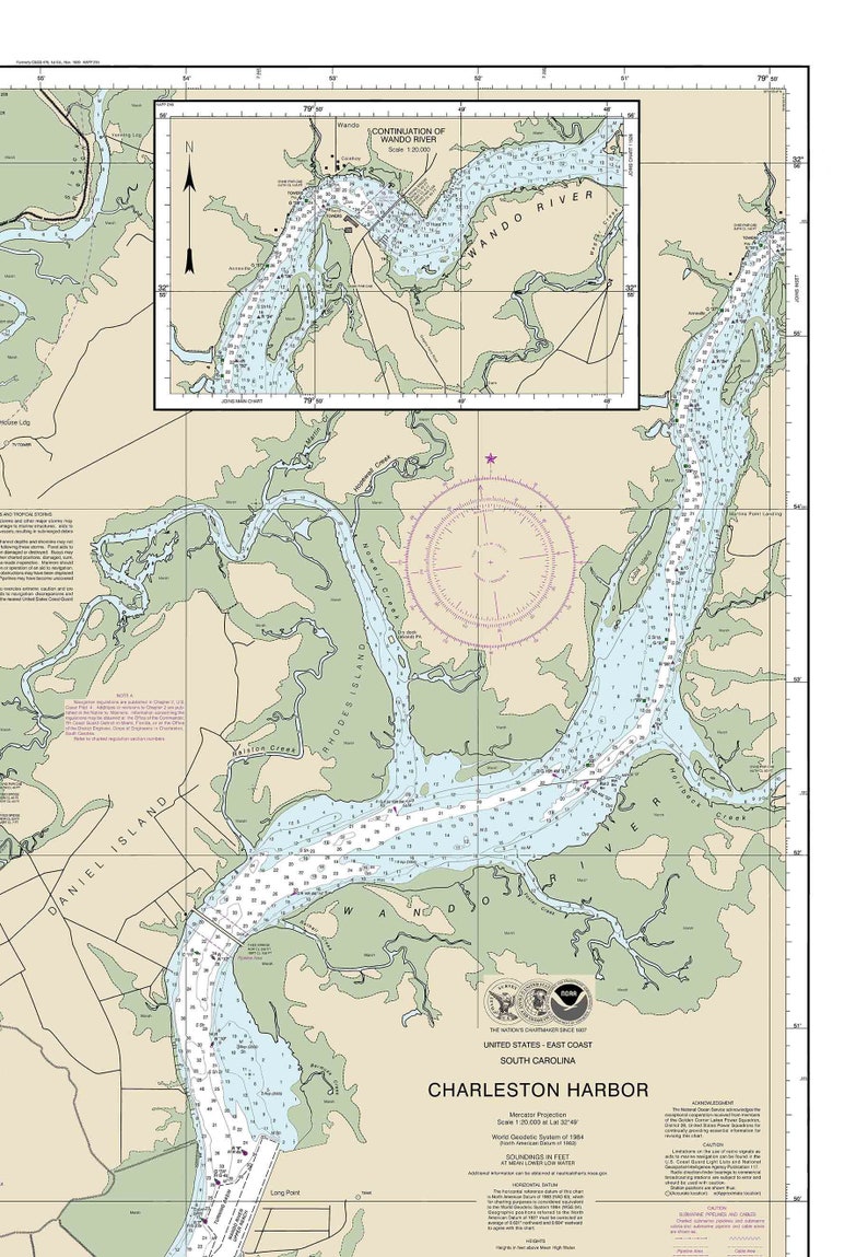 Charleston Harbor 2015 Old Map Nautical Chart South Carolina | Etsy
