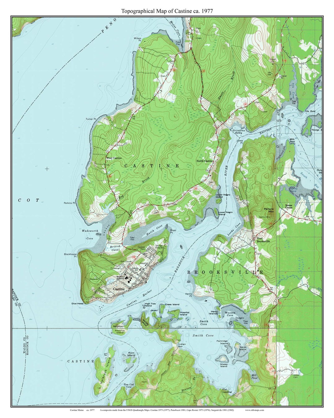 Castine 1977 Topographic Map Brooksville USGS Custom Composite Reprint ...