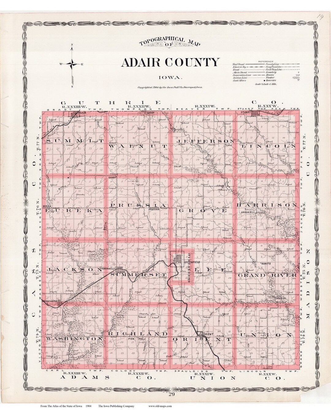 Adair County 1904 - Old Town Map Reprint - Iowa State Atlas - Genealogy ...