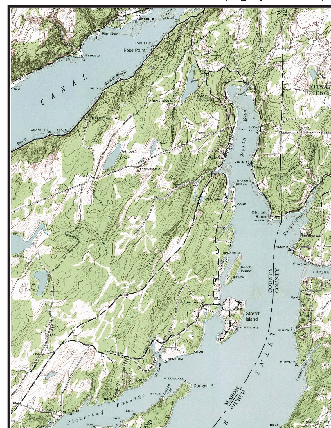 Key Peninsula - Ca. 1940 - USGS Old Topographic Map Custom Composite ...