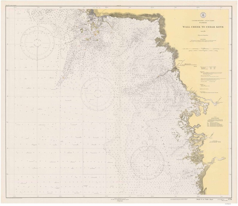 Wall Creek to Cedar Keys 1940 Nautical Map Reprint Florida - Etsy