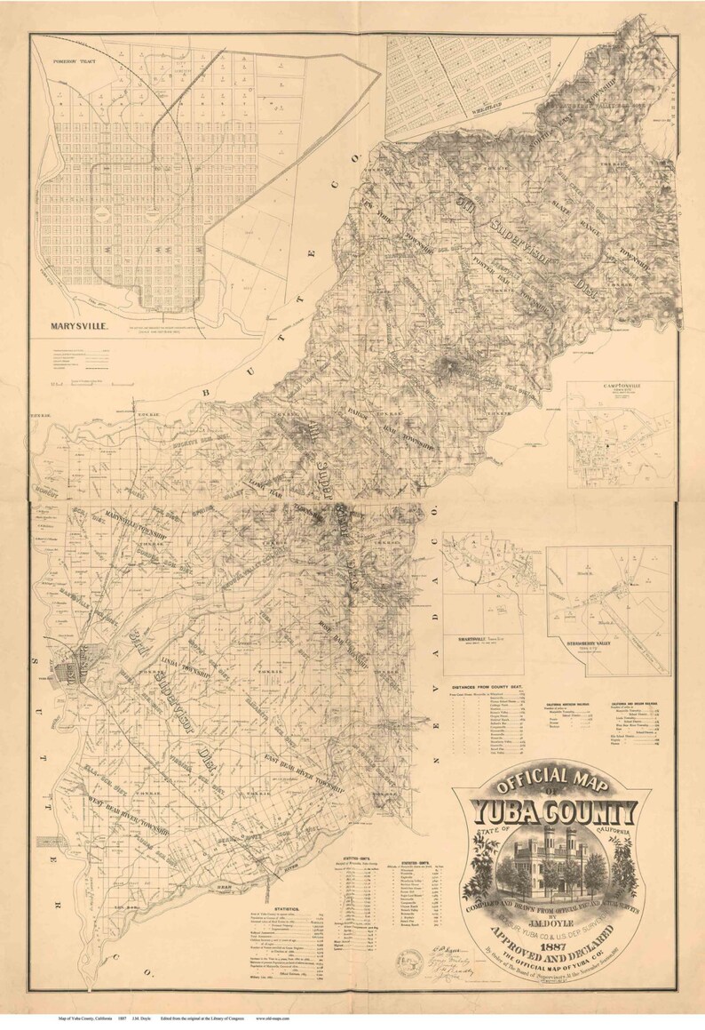 Yuba County California 1887 - Old Wall Map Reprint With Landowner Names ...