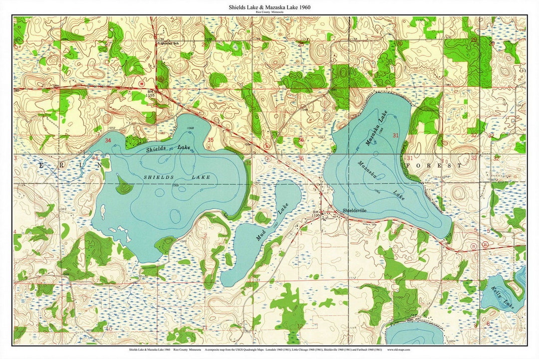 Shields Lake - 1960 Map Reprint - Mazaska Lake Old Topographic USGS ...