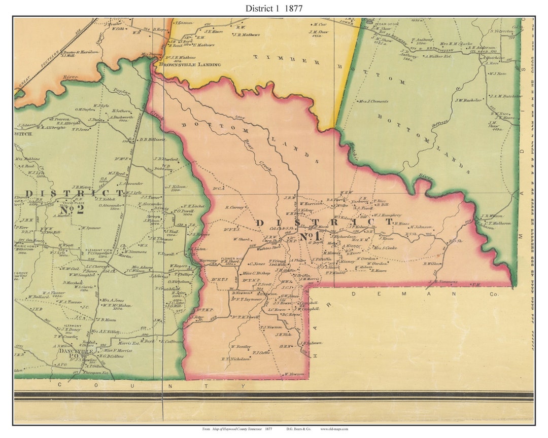 District 1 1877 Old Town Map With Homeowner Names Tennessee Haywood ...