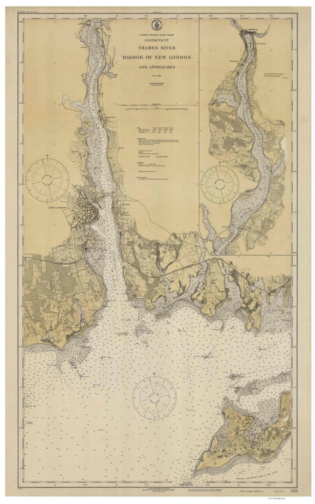 New London Harbor and Approaches - Thames River, Connecticut 1924 ...