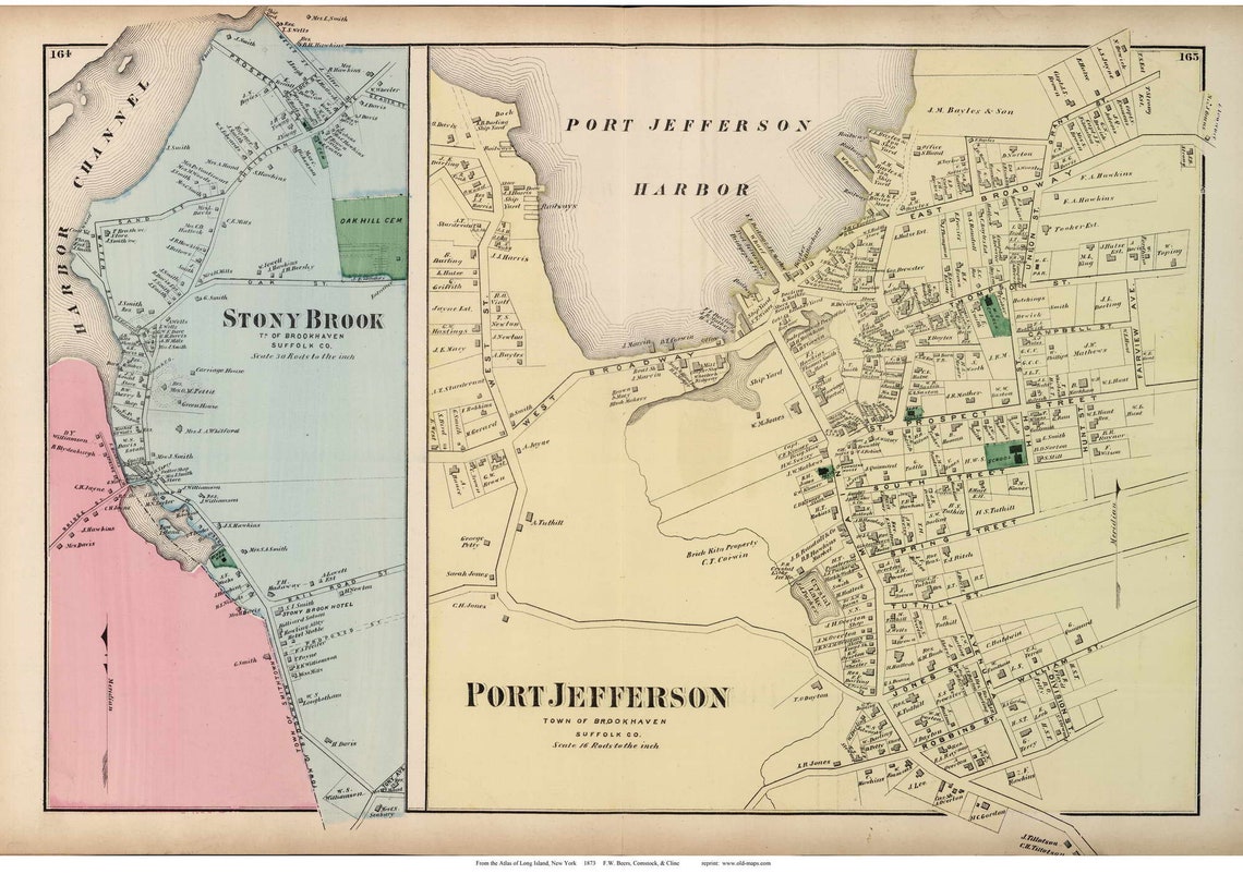 Brookhaven Port Jefferson 1873 Old Map Long Island New York - Etsy