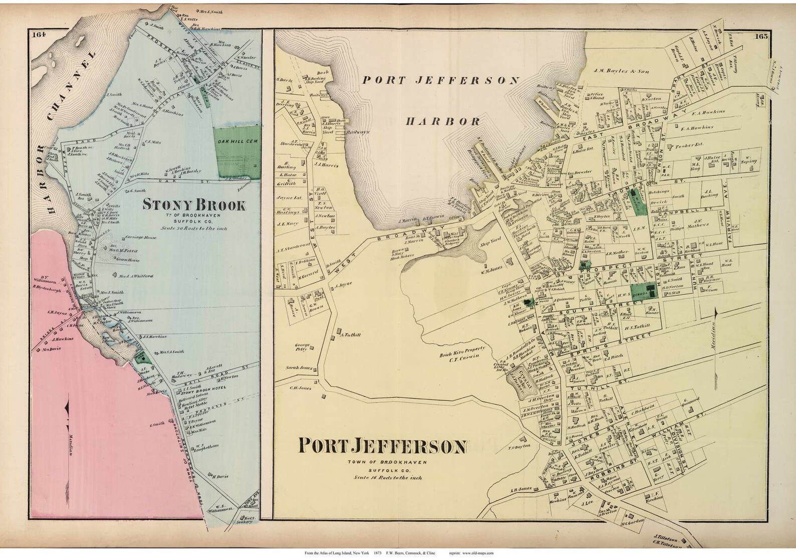 Brookhaven Port Jefferson 1873 Old Map Long Island New York With ...