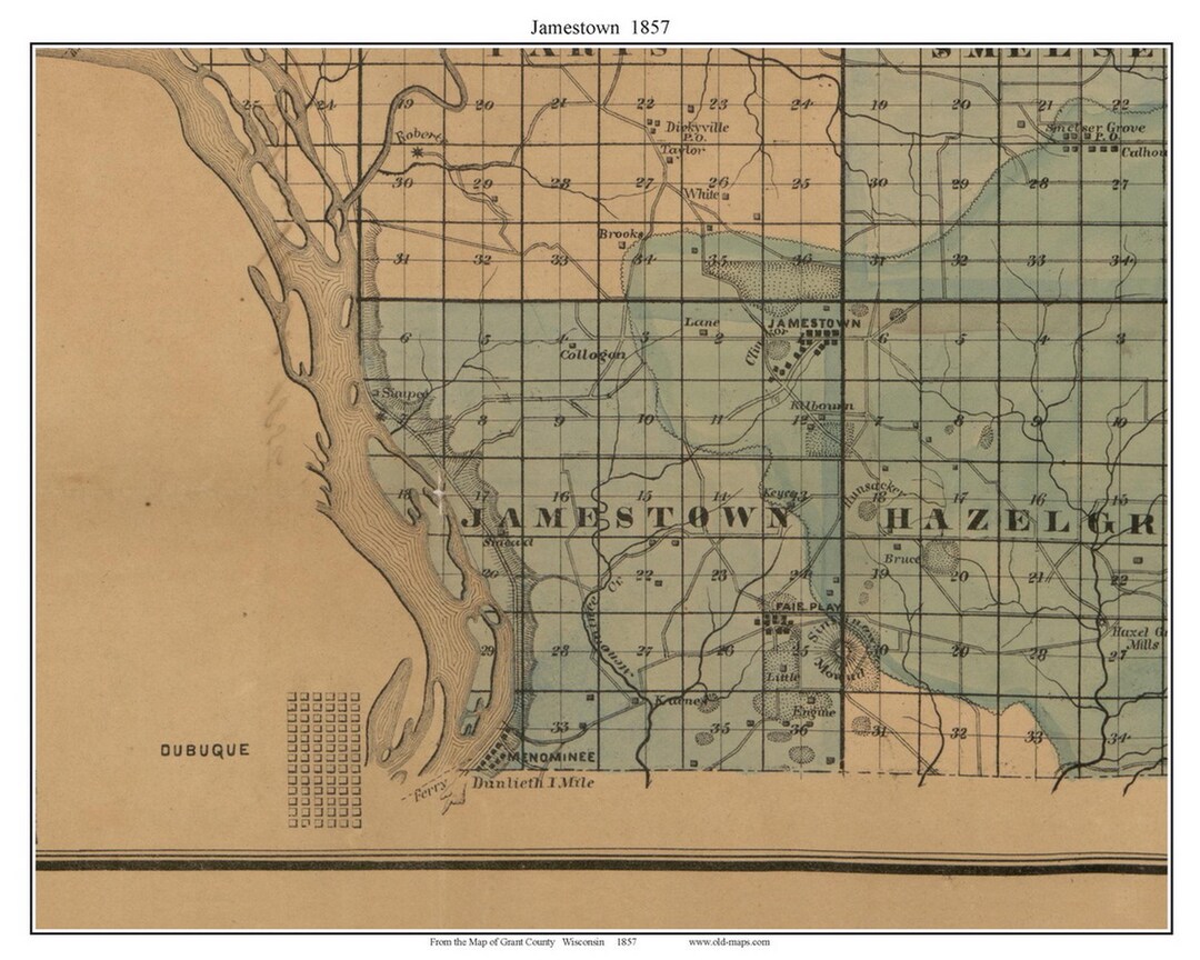 Jamestown 1857 - Old Town Map With Homeowner Names - Wisconsin ...