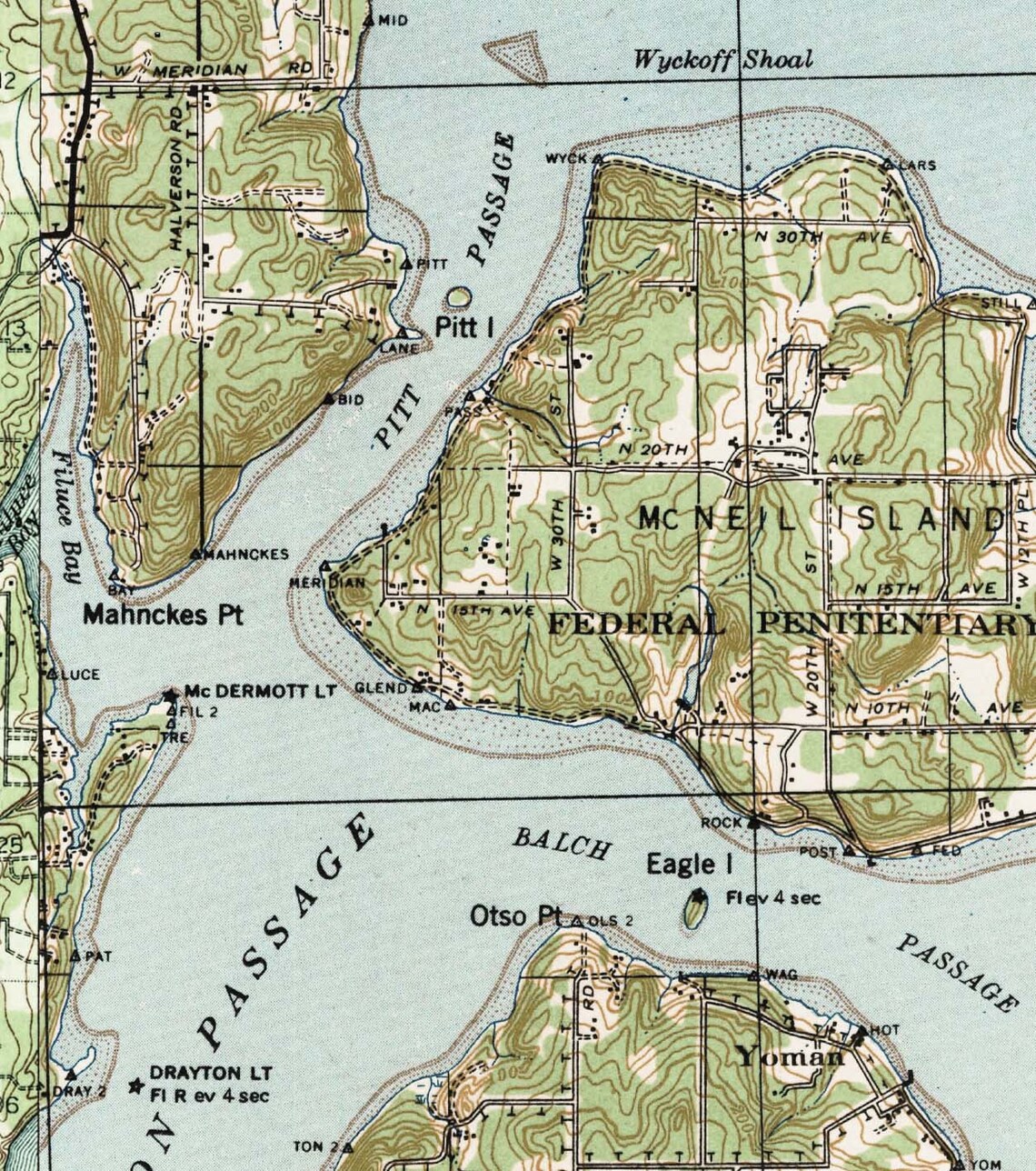 Key Peninsula - Ca. 1940 - USGS Old Topographic Map Custom Composite ...