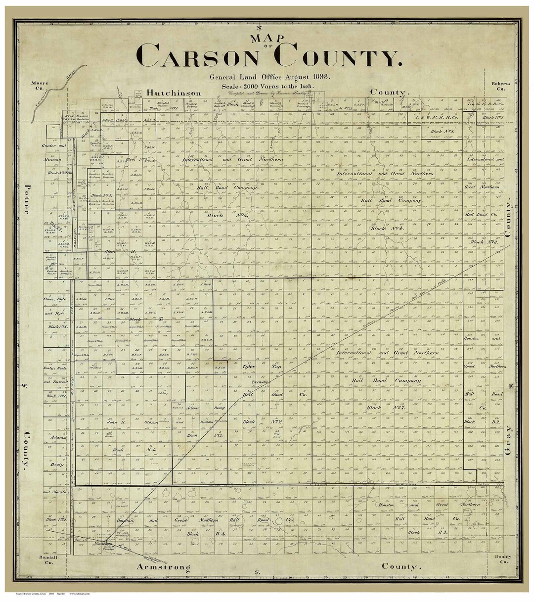 Carson County, Texas - 1898 - Old Wall Map Reprint With Land Owners ...
