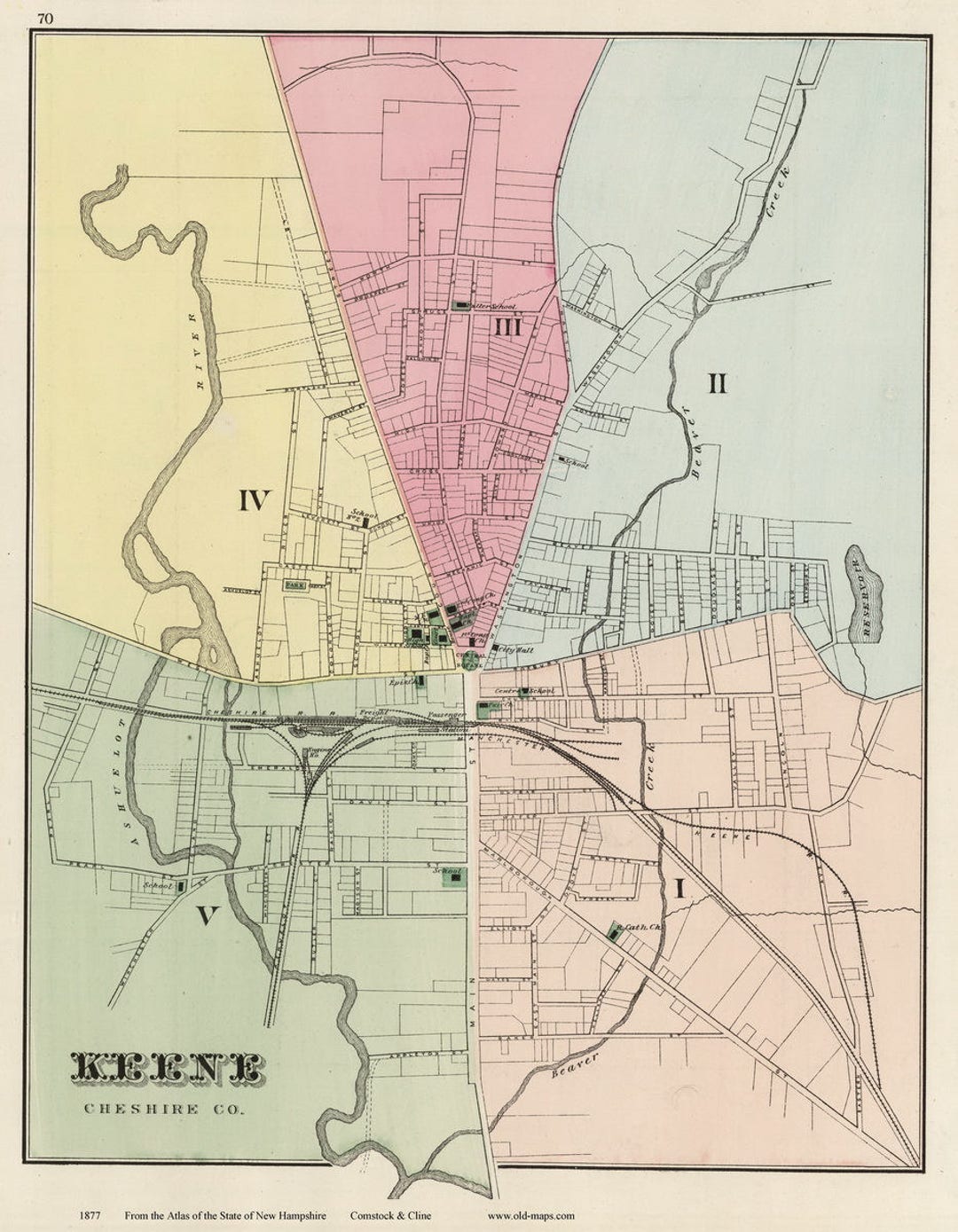 Keene, NH 1877 Old Map - Reprint With Street & Building Names - New ...
