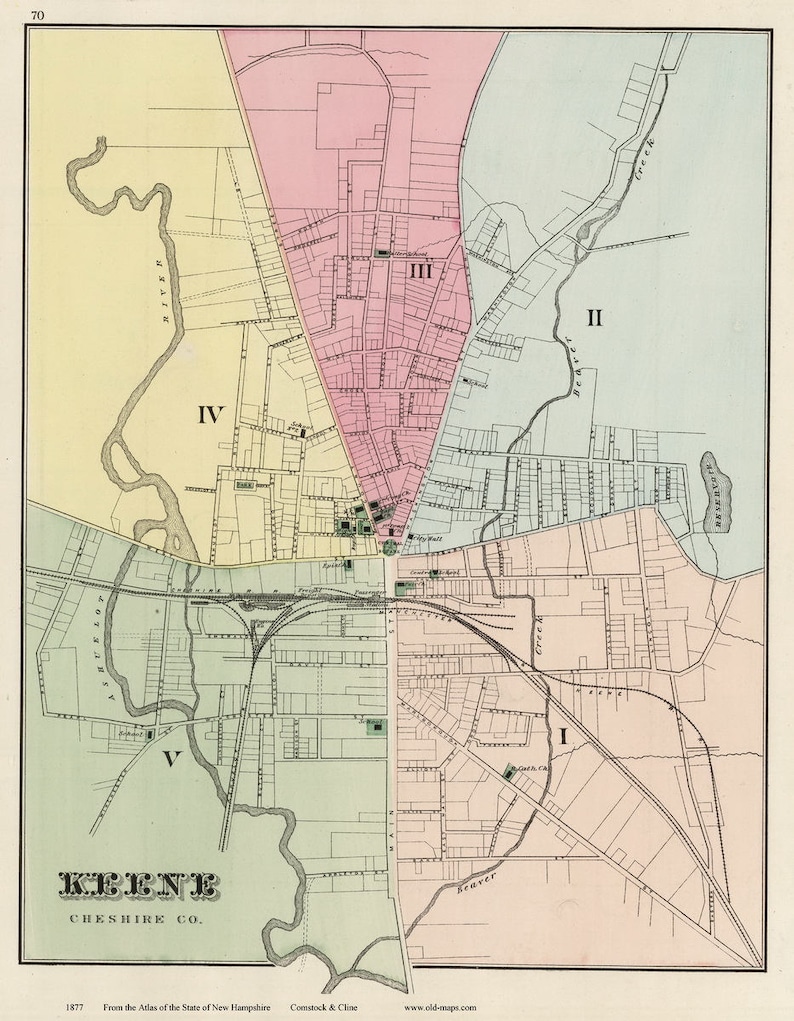 Keene NH 1877 Old Map Reprint With Street & Building Names - Etsy