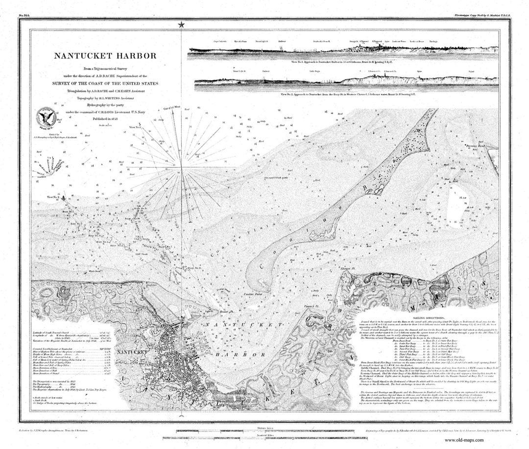 Nantucket Harbor 1848 Nautical Map - Massachusetts - Harbors - 343 - Etsy