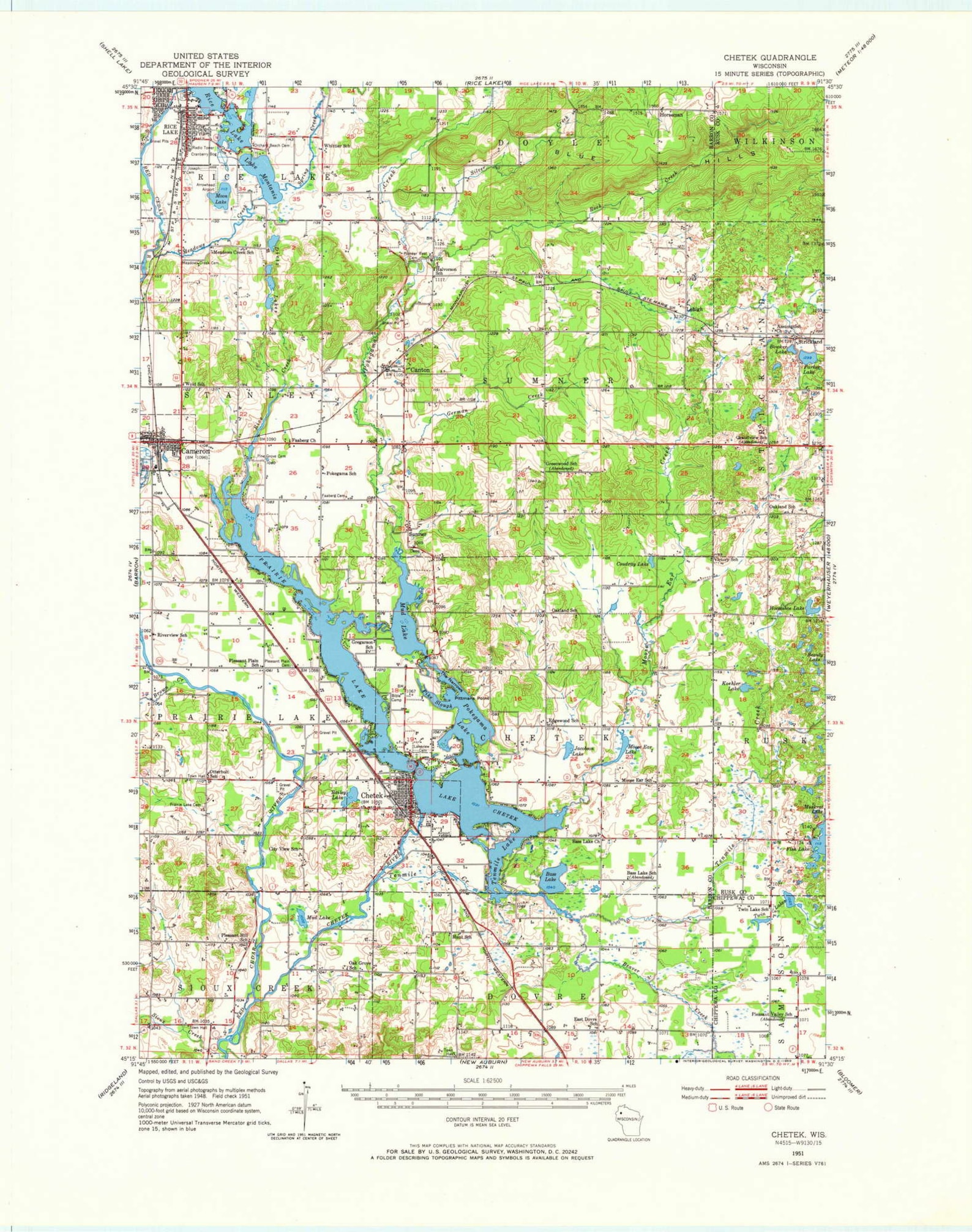 Chetek 1951 1969 Old Topo Map Prairie Lake Lake Chetek - Etsy