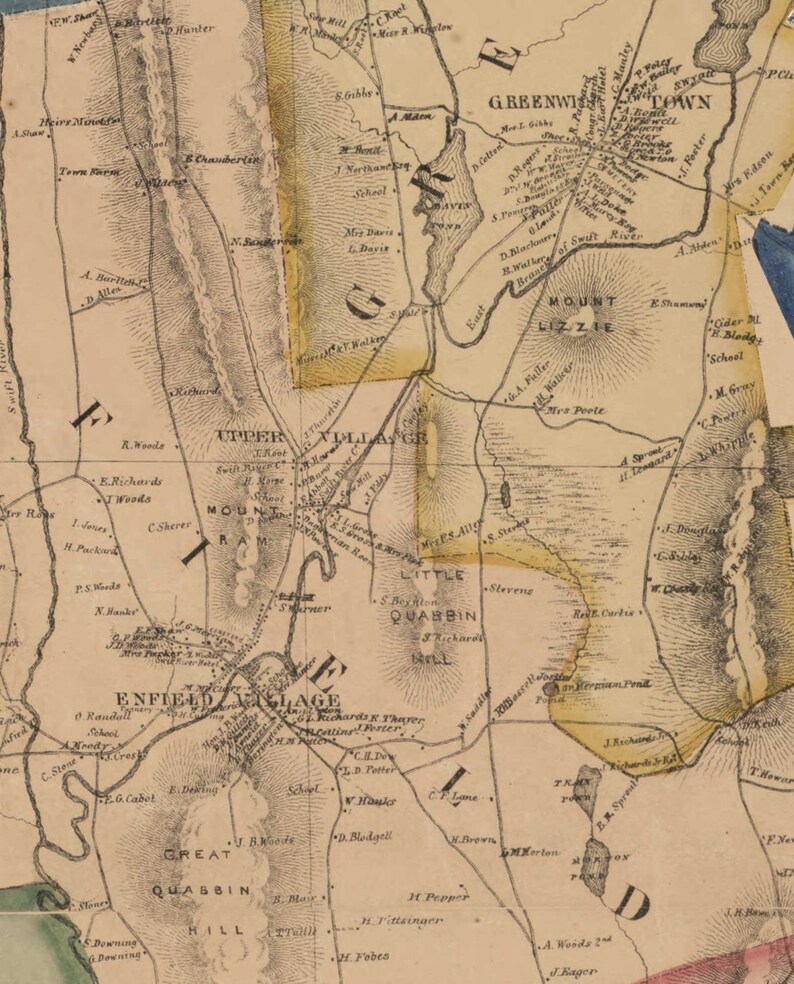 Quabbin 1850s Map of Lands Now Covered by Quabbin Reservoir - Etsy