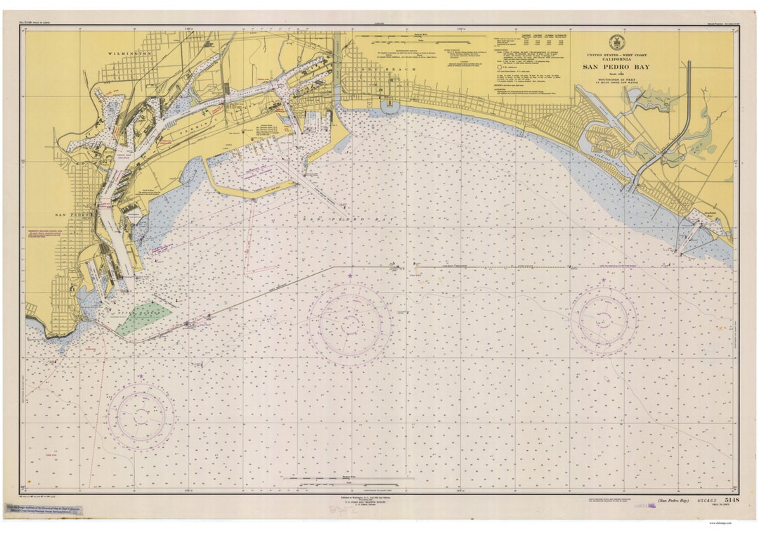 San Pedro Bay 1948 Nautical Map - Port of Los Angeles - Long Beach - PC ...