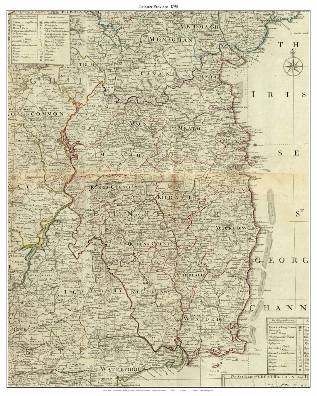 Leinster Province - Ireland - From 1790 Roque Map - Clan Names - Old ...