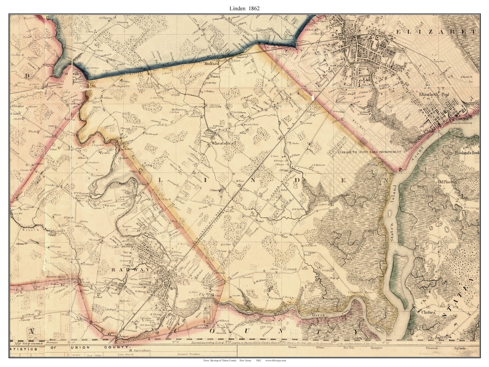 Linden 1862 Old Town Map With Homeowner Names Wheatsheaf New - Etsy