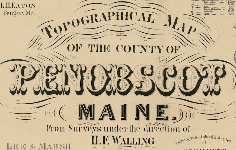 Penobscot County Maine 1859 Old Wall Map Reprint With - Etsy