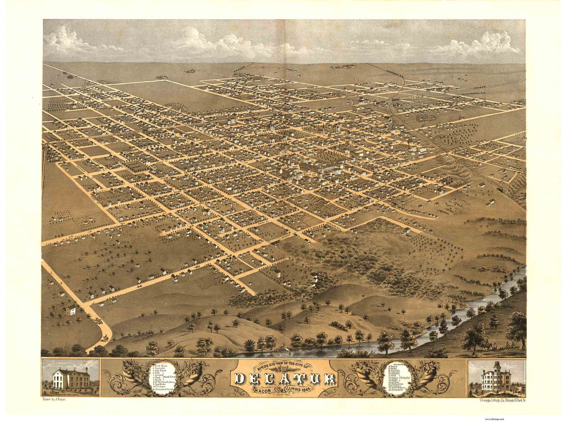 Decatur Illinois - 1869 - Birds Eye View Reprint - Etsy