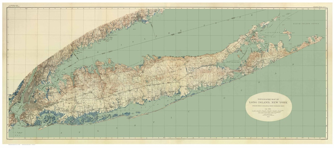 Topographic Map of Long Island, New York 1913 - Bien Map Reprint LIP - Etsy