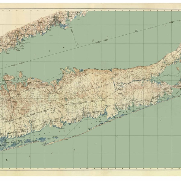 Topographic Map of Long Island - Etsy