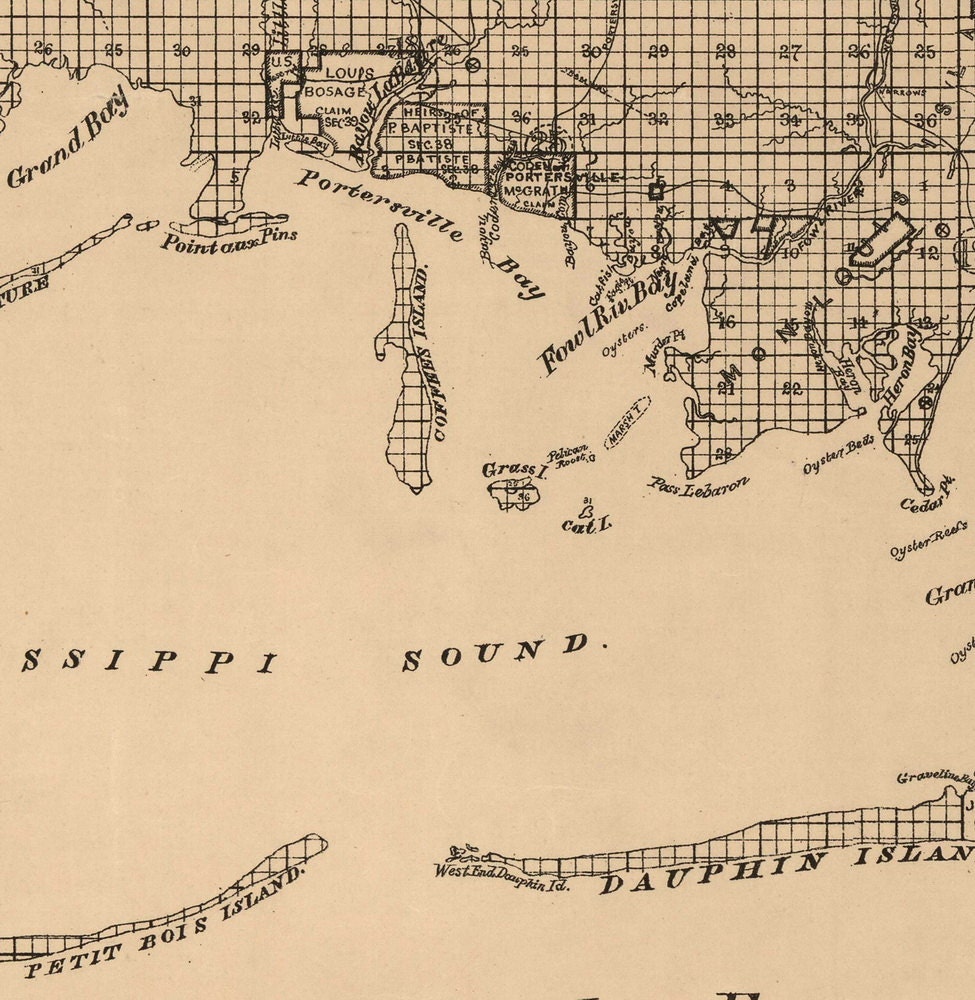 Mobile County Alabama 1895 Old Wall Map With Landowner Names - Etsy