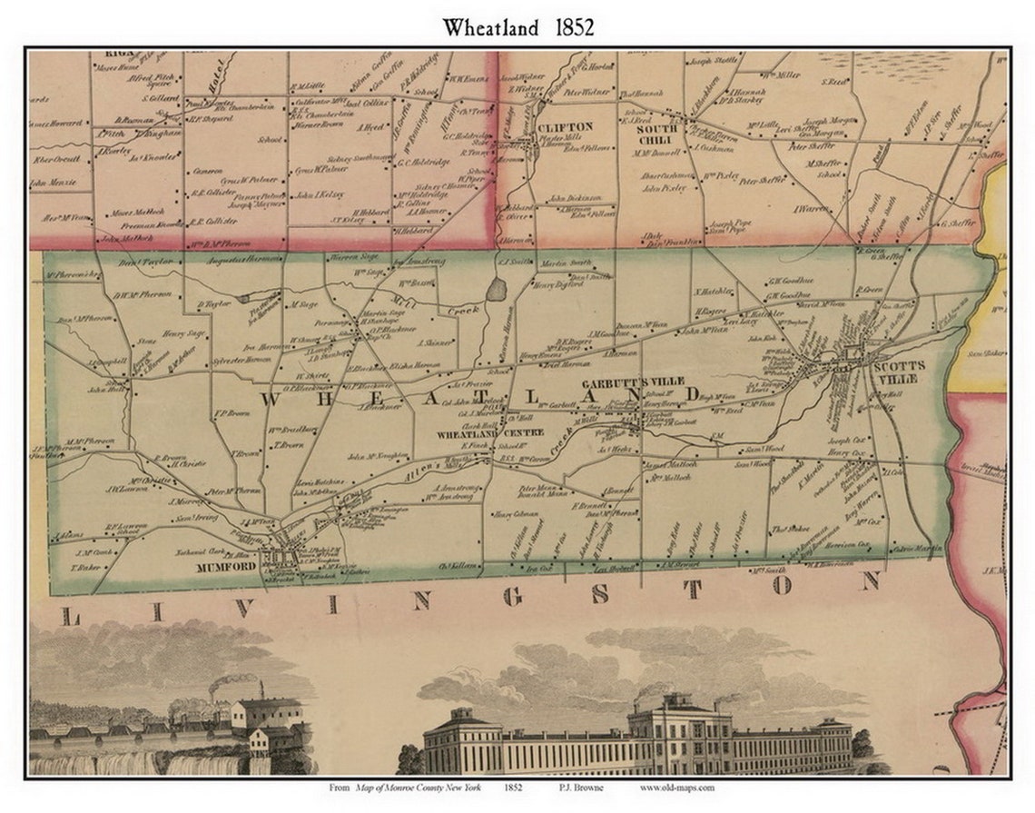 Wheatland 1852 Old Town Map With Homeowner Names New York - Reprint ...