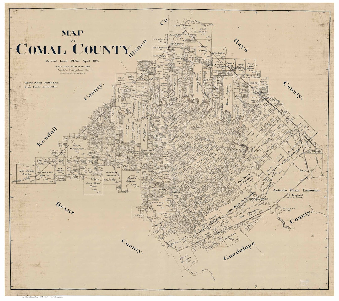 Comal County, Texas - 1897 - Old Wall Map Reprint With Land Owners ...