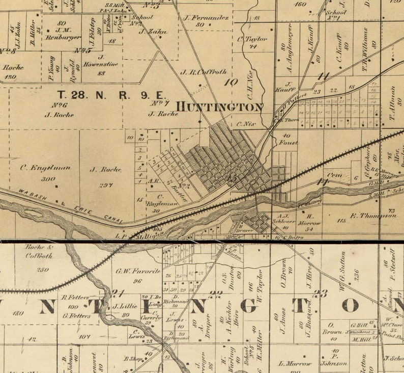 Huntington County Indiana 1866 Old Wall Map Reprint With - Etsy