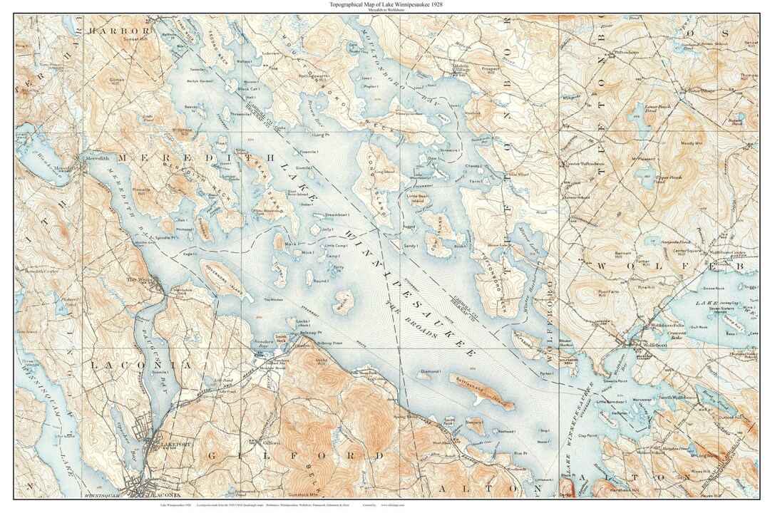Lake Winnipesaukee Ca. 1928 Meredith to Wolfeboro - USGS Old ...