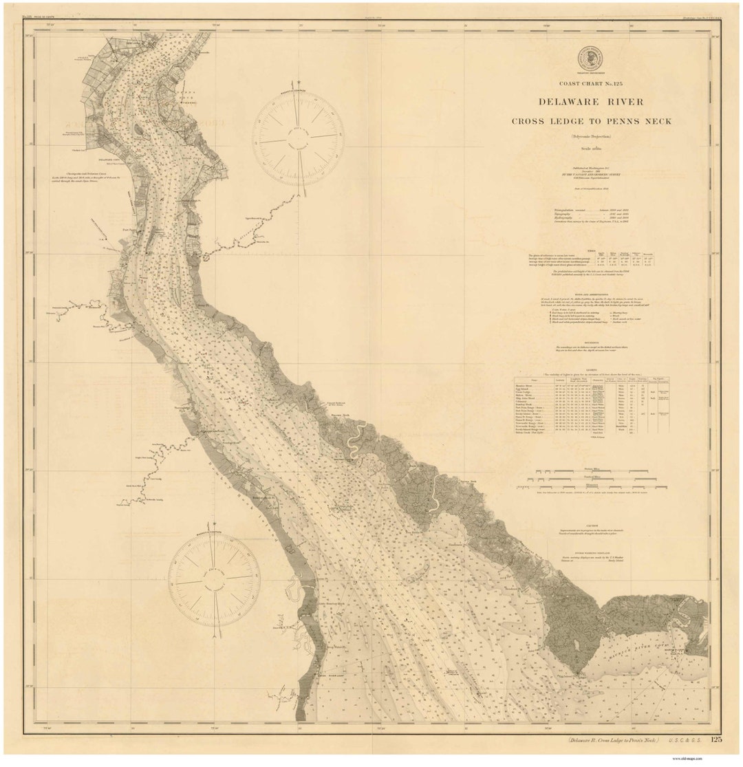 Delaware Bay & River 1902 Nautical Map Reprint New Jersey Delaware ...