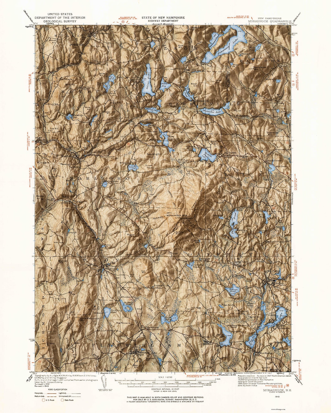 Monadnock 1949 (1961) Old Topo Map Nubanusit Lake Dublin Fitzwilliam ...